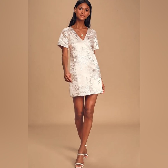 Lulus | Dresses | Lulus Go With The Glow Metallic Champagne Floral ...